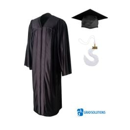 Graduation Solutions Black Shiny Graduation Cap, Gown & Tassel